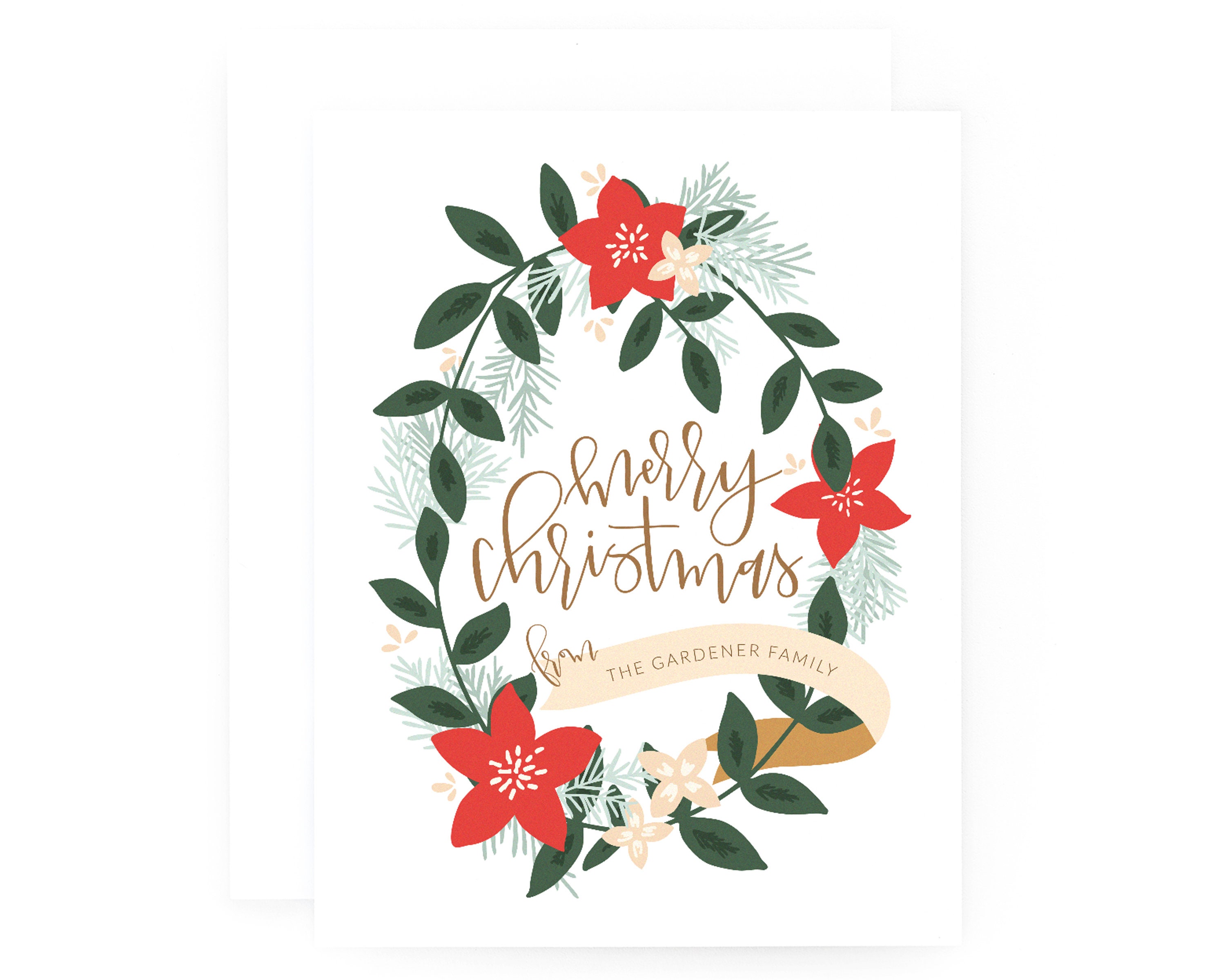 Personalized Christmas Card Set Of 8 Illustrated Floral Etsy Personalized Christmas Card Set Of 8 Illustrated Floral Etsy