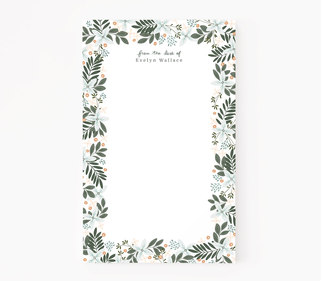 Personalized Notepad Large Floral Illustrated Custom Notepad ...