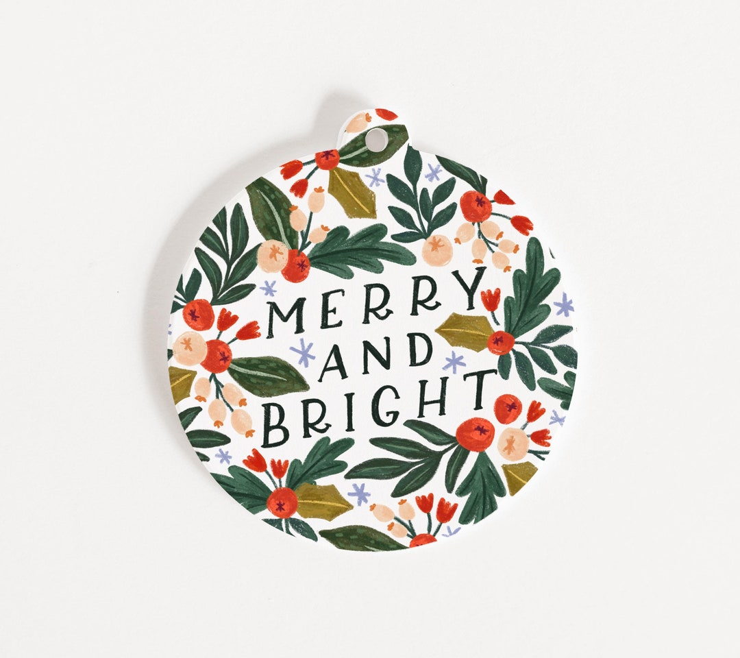 Merry & Bright Gift Tag Set of 10 | Die Cut Botanical Christmas Holiday ...