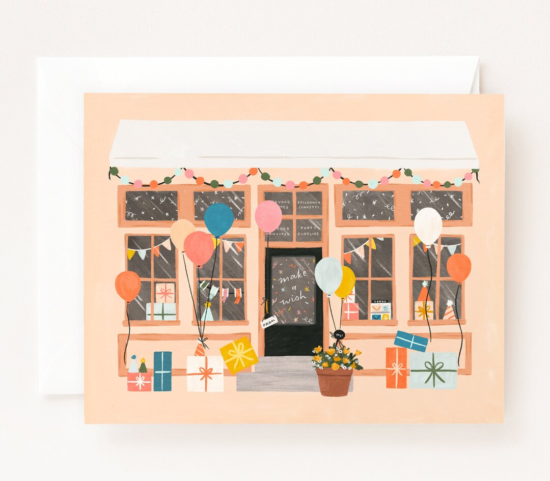 Birthday Party Shop Card : Illustrated Happy Birthday Cards - Etsy