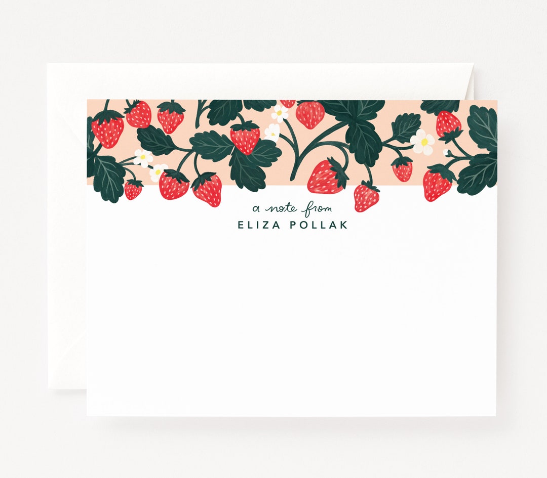 Strawberry Personalized Flat Card Set of 12 | Custom Stationery Cards ...