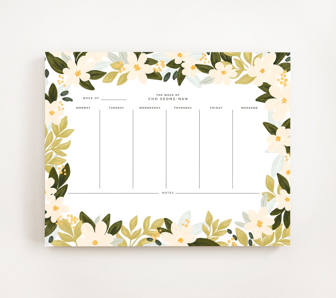 Custom Spring Blooms Weekly Planner Notepad: Illustrated Botanical ...