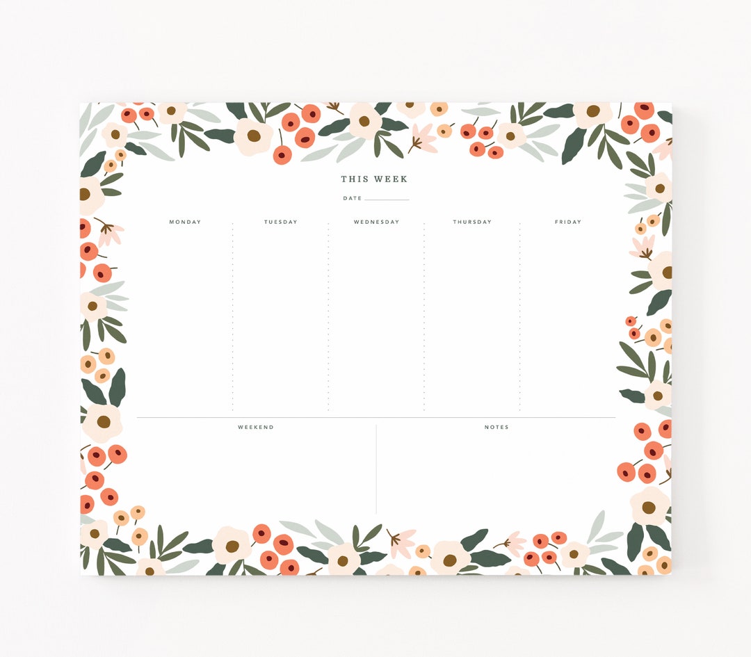 Weekly Planner Pad | Floral Weekly Desk Notepad, Mousepad Planner ...
