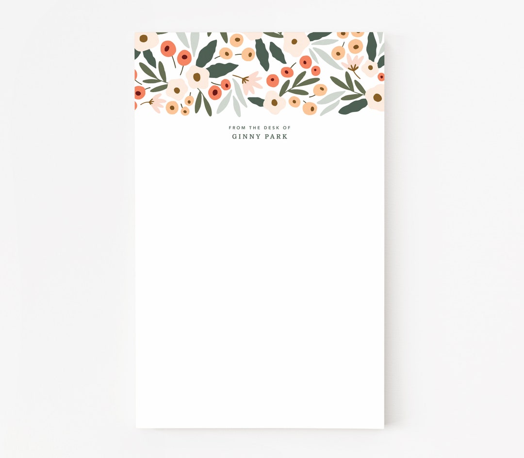 Personalized Notepad With Hand Illustrated Abstract Florals | Blush ...