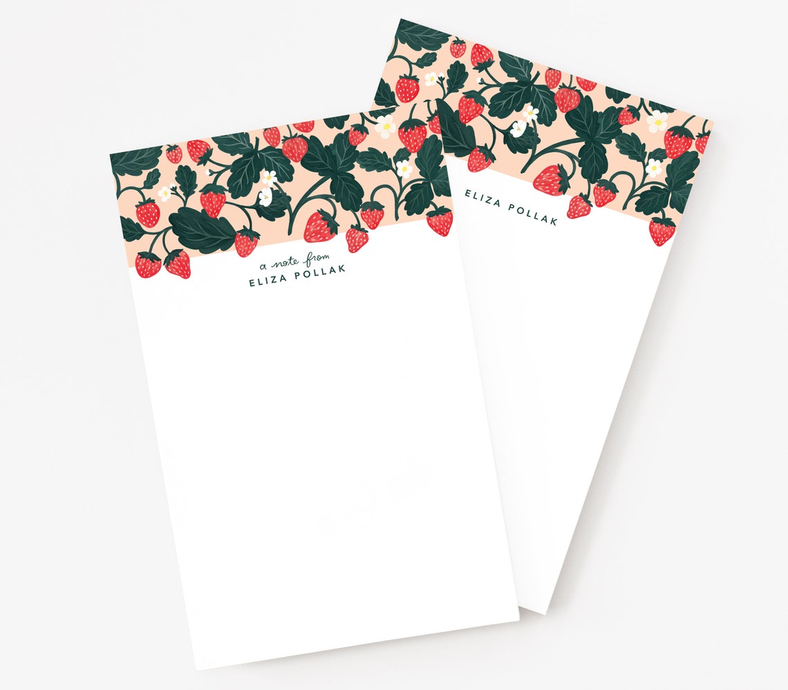 Strawberry Personalized Notepad Custom Stationery Notepads | Etsy