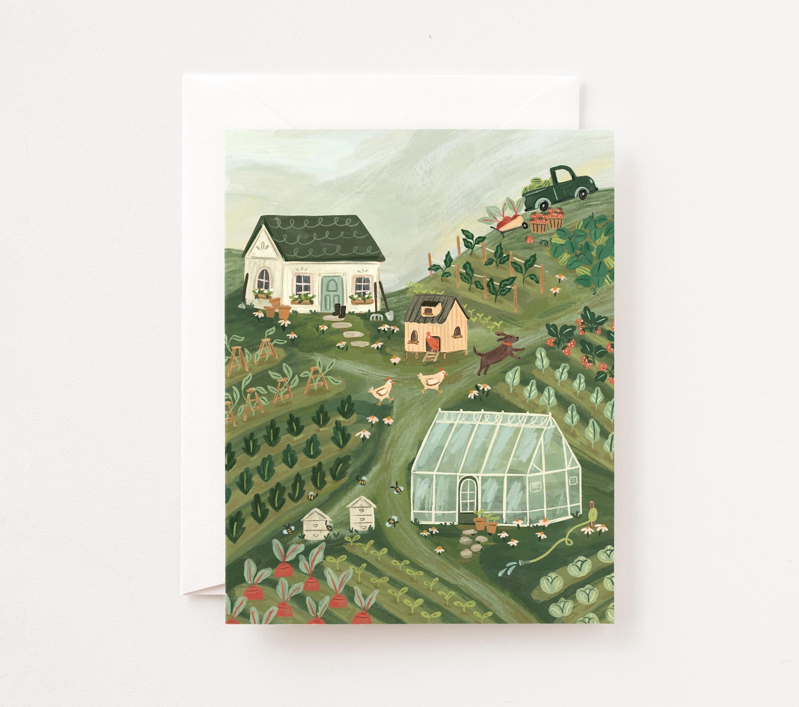 Farm Slope Card | Illustrated Landscape Everyday Greeting Cards - Etsy