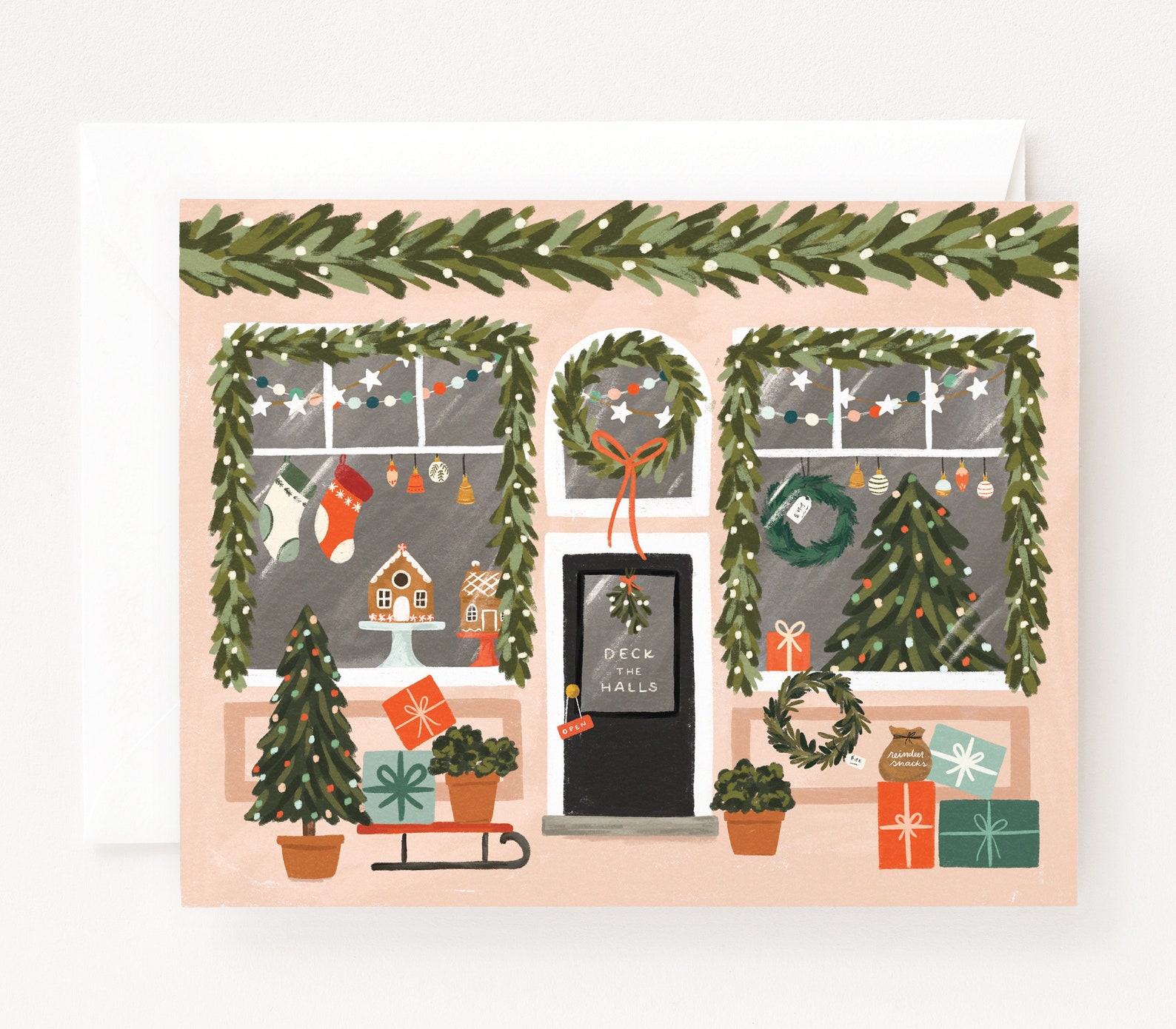 Christmas Market Card Illustrated Holiday Decor Shop Folded - Etsy