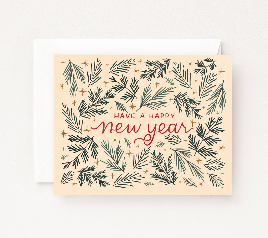 Happy New Year Cards | Winter New Year Holiday Card Set of 8 or ...
