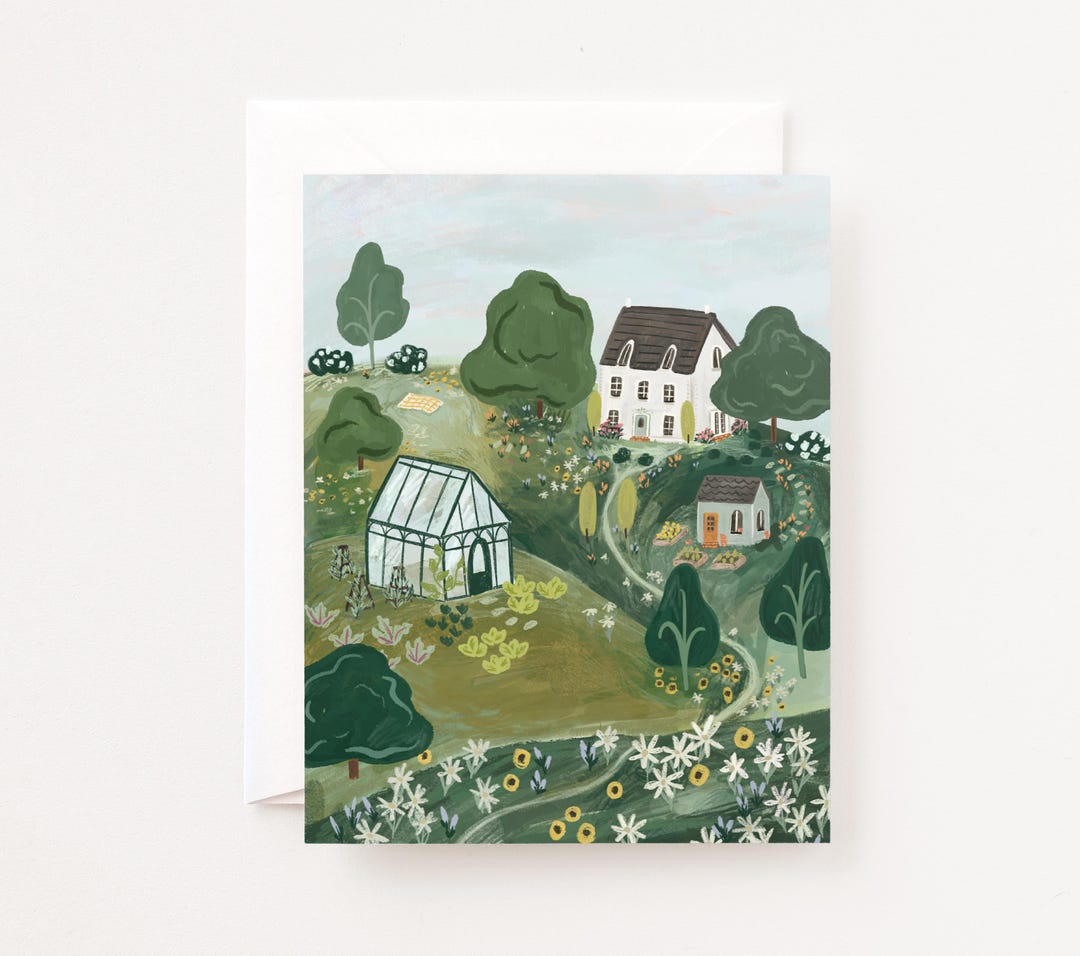 Garden Slope Card | Illustrated Landscape Everyday Greeting Card or ...