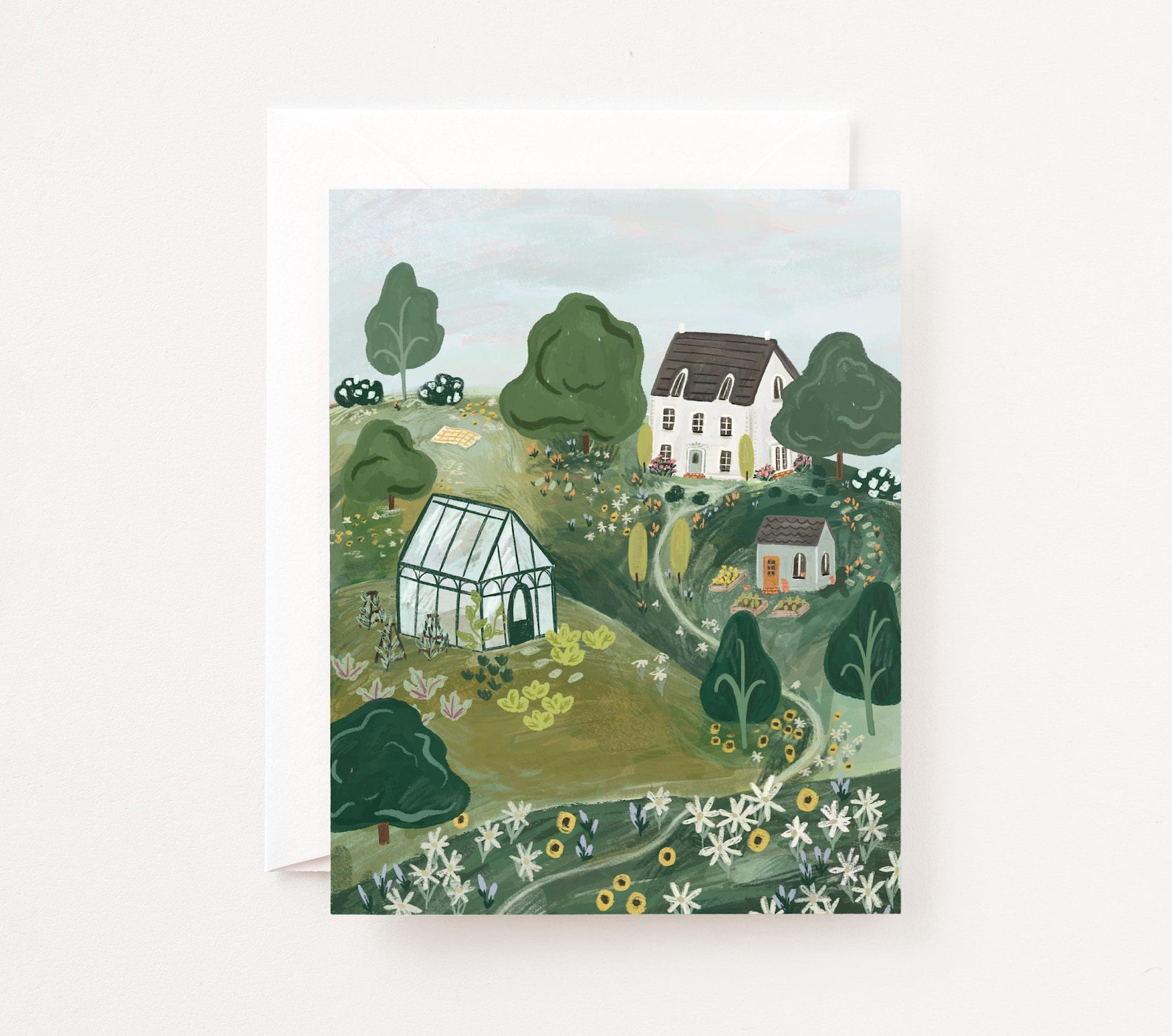 Garden Slope Card: Illustrated Landscape Greeting Card - Etsy
