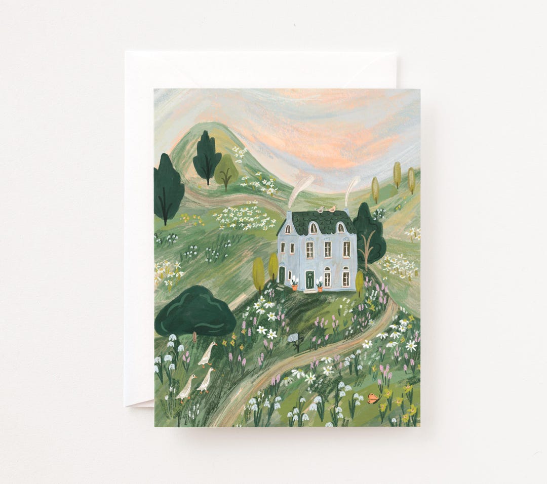 Spring Slope Card | Illustrated Landscape Everyday Greeting Cards - Etsy