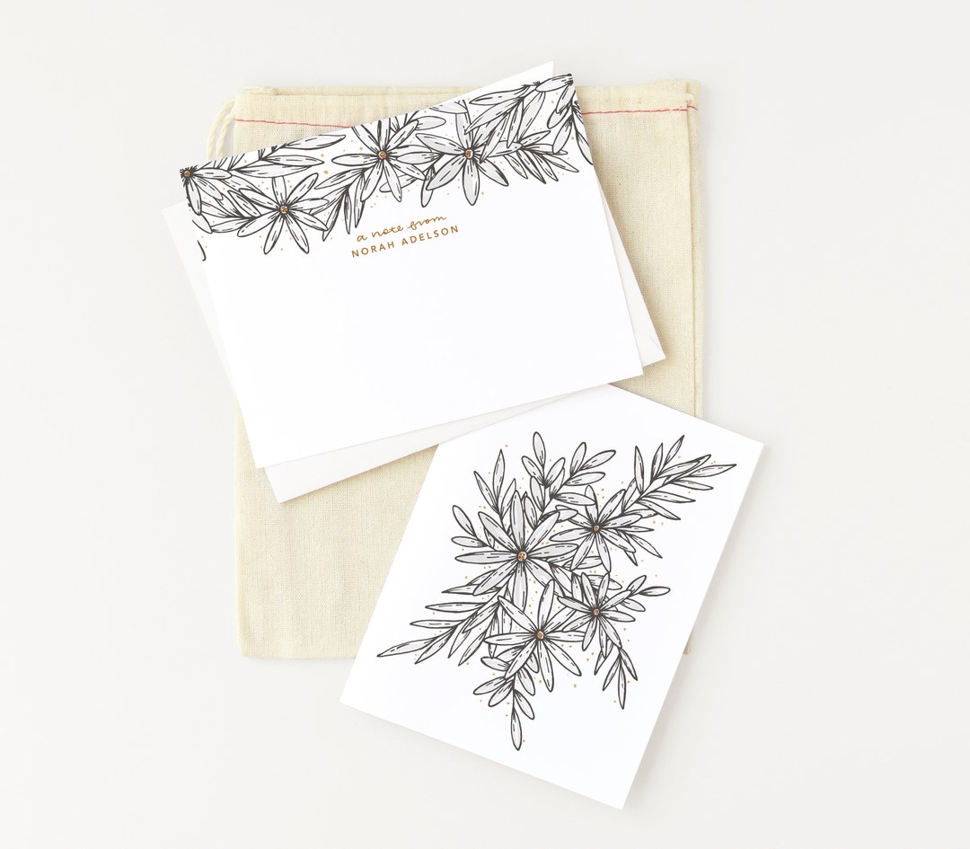 Daisy Grey Personalized Stationery Set With Notecards and Flat Cards - Etsy