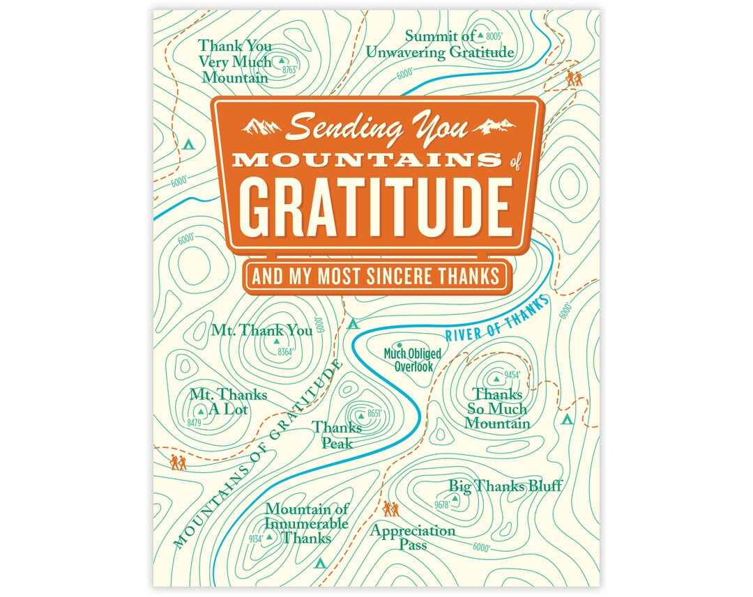 Mountains of Gratitude Map Thank You Card - Etsy