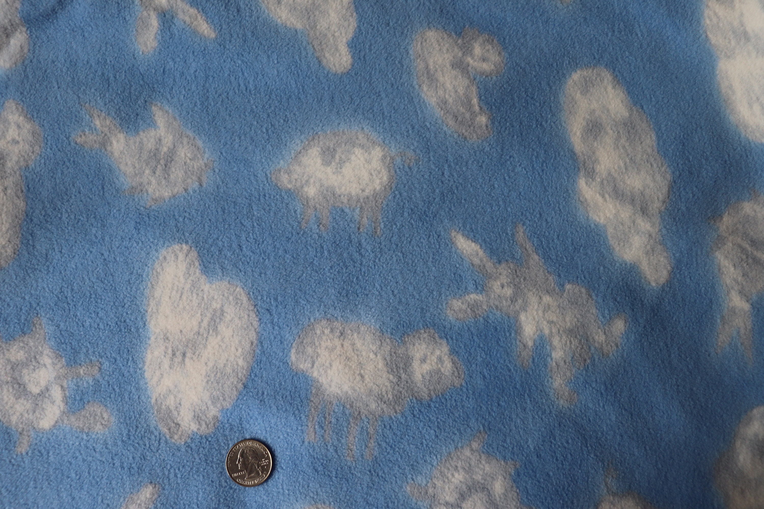 Bunny Rabbits, Sheep, Ducks, Fish, and Sheep Fleece Fabric/baby Blue ...