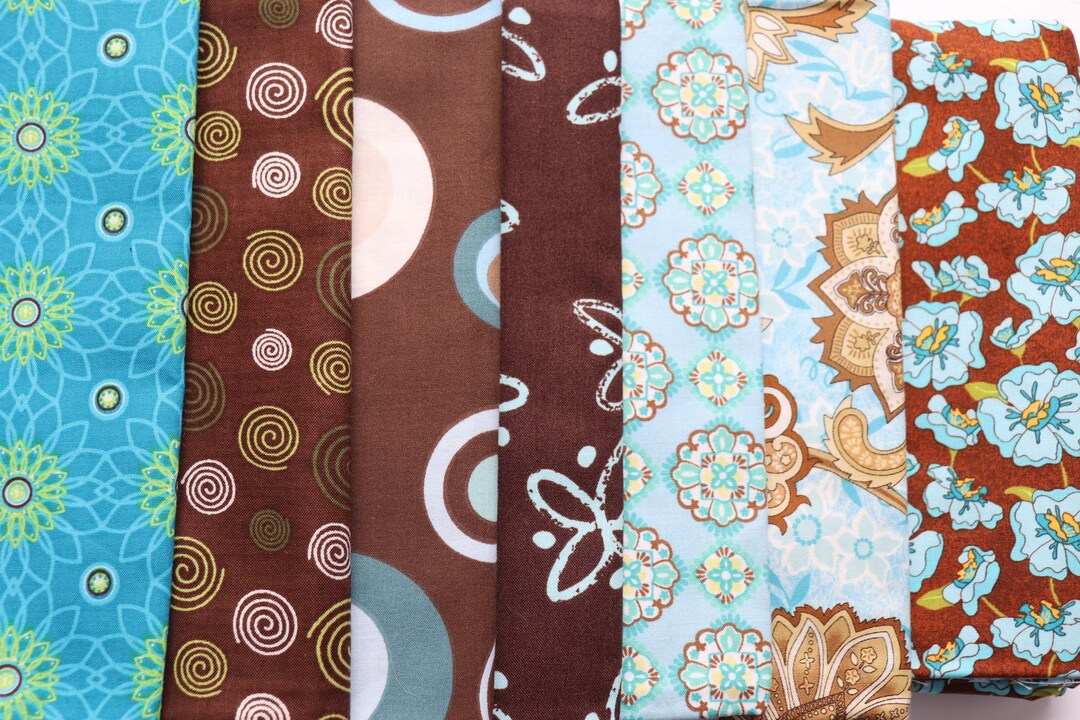 Blue, Brown, Teal 100% Cotton Fabric/springs, Legacy/swirls, Flowers ...