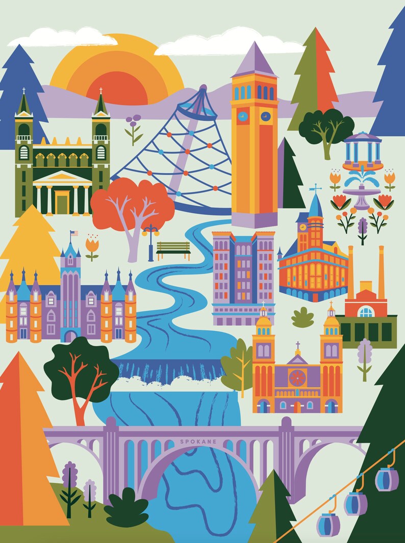 Spokane Washington Printable | Spokane Art | PNW City Skyline - Etsy