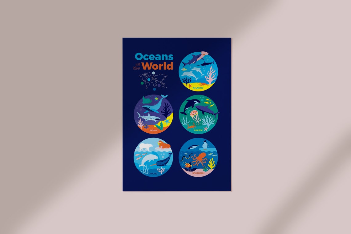 Ocean Creatures Printable Kids Room Sea Themed Art Colorful Ocean ...