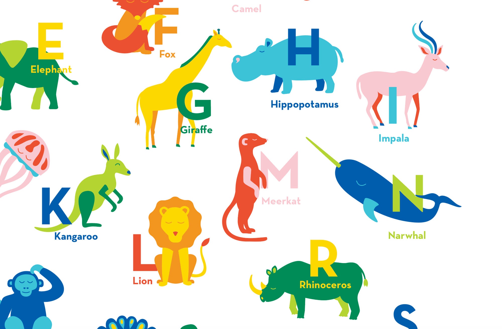 Animal Alphabet Poster, Colorful Rainbow Nursery Wall Art, Kids Room ...