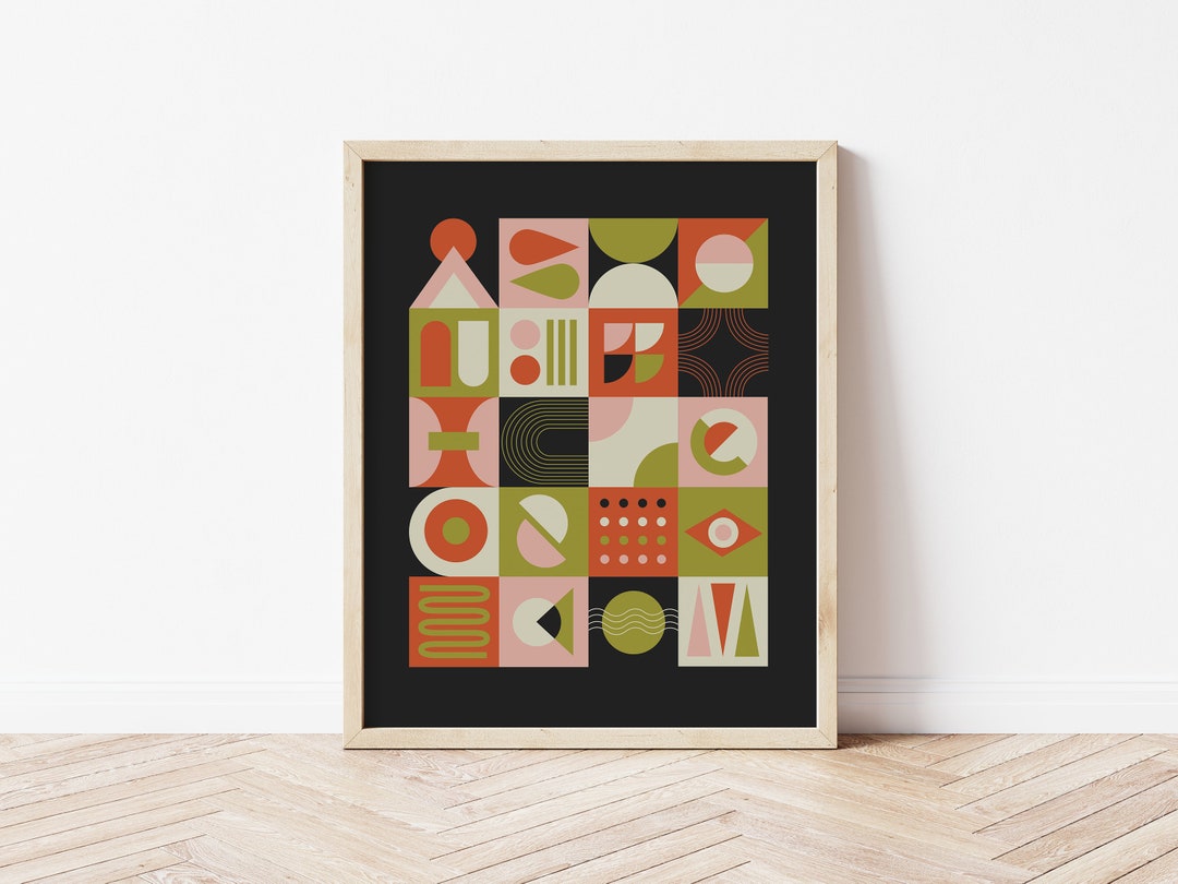 Mid-century Art, Retro Abstract Shapes Print, Geometric Wall Decor ...
