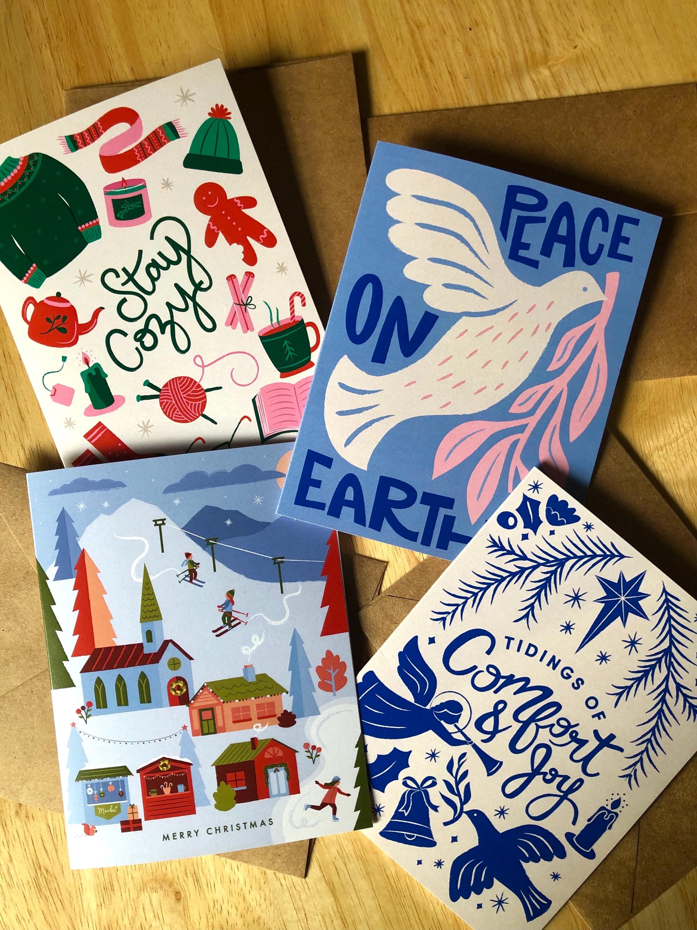 Colorful Christmas Cards 2 Sets of 4 Cards, Holiday Greeting Cards - Etsy
