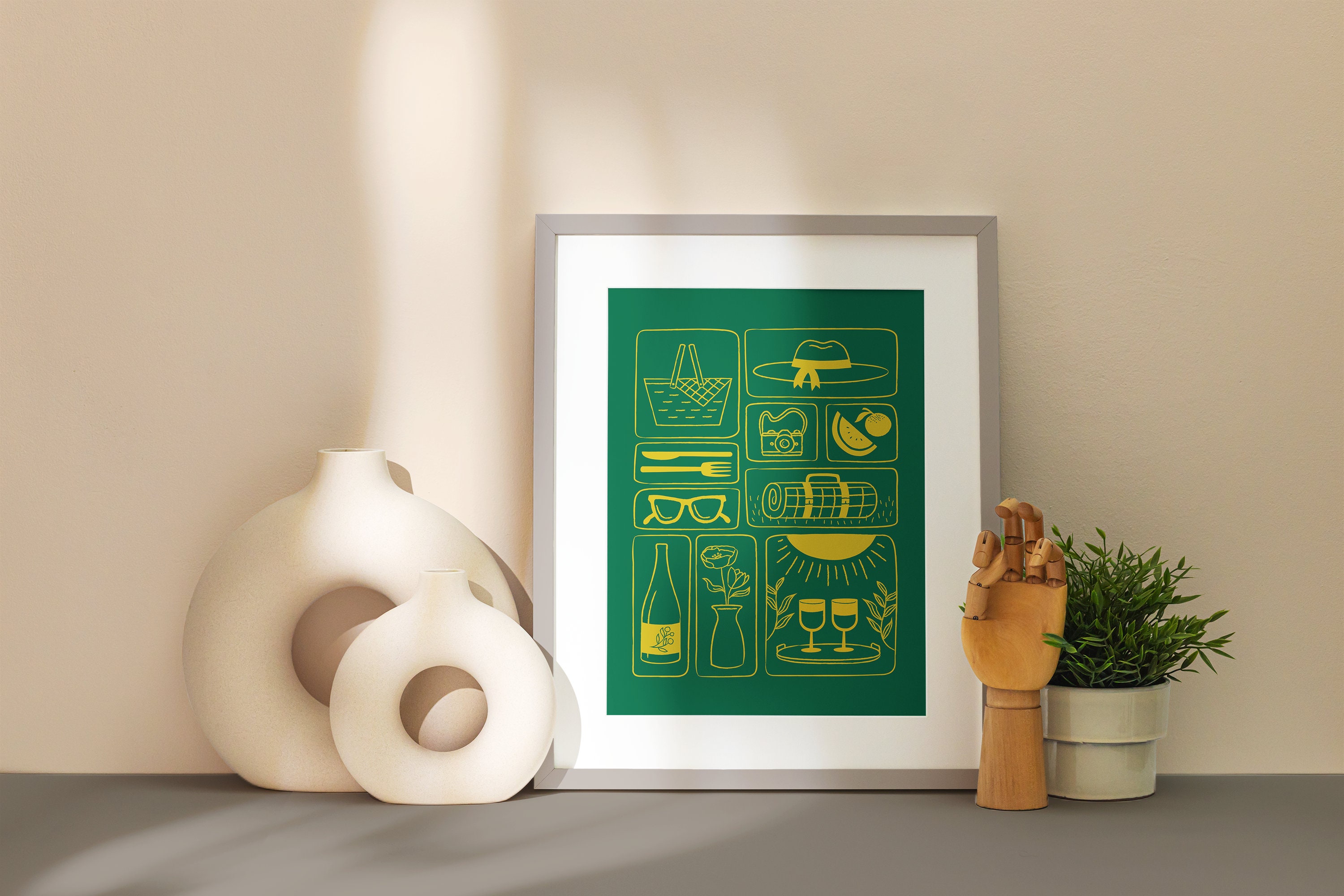 Green Picnic Print | Summer Food Hand Drawn Illustration | Kitchen Art ...