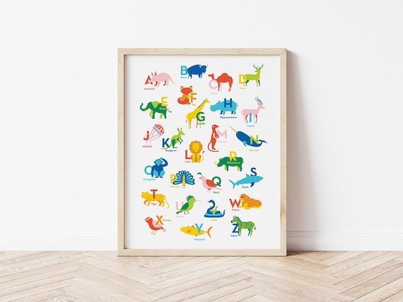 Animal Alphabet Poster Colorful Rainbow Nursery Wall Art | Etsy