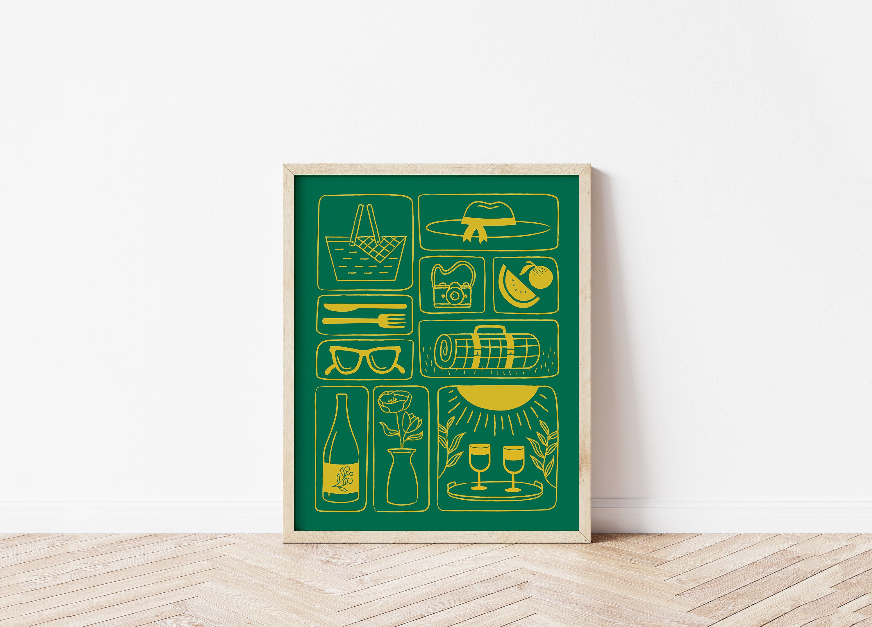 Green Picnic Print | Summer Food Hand Drawn Illustration | Kitchen Art ...