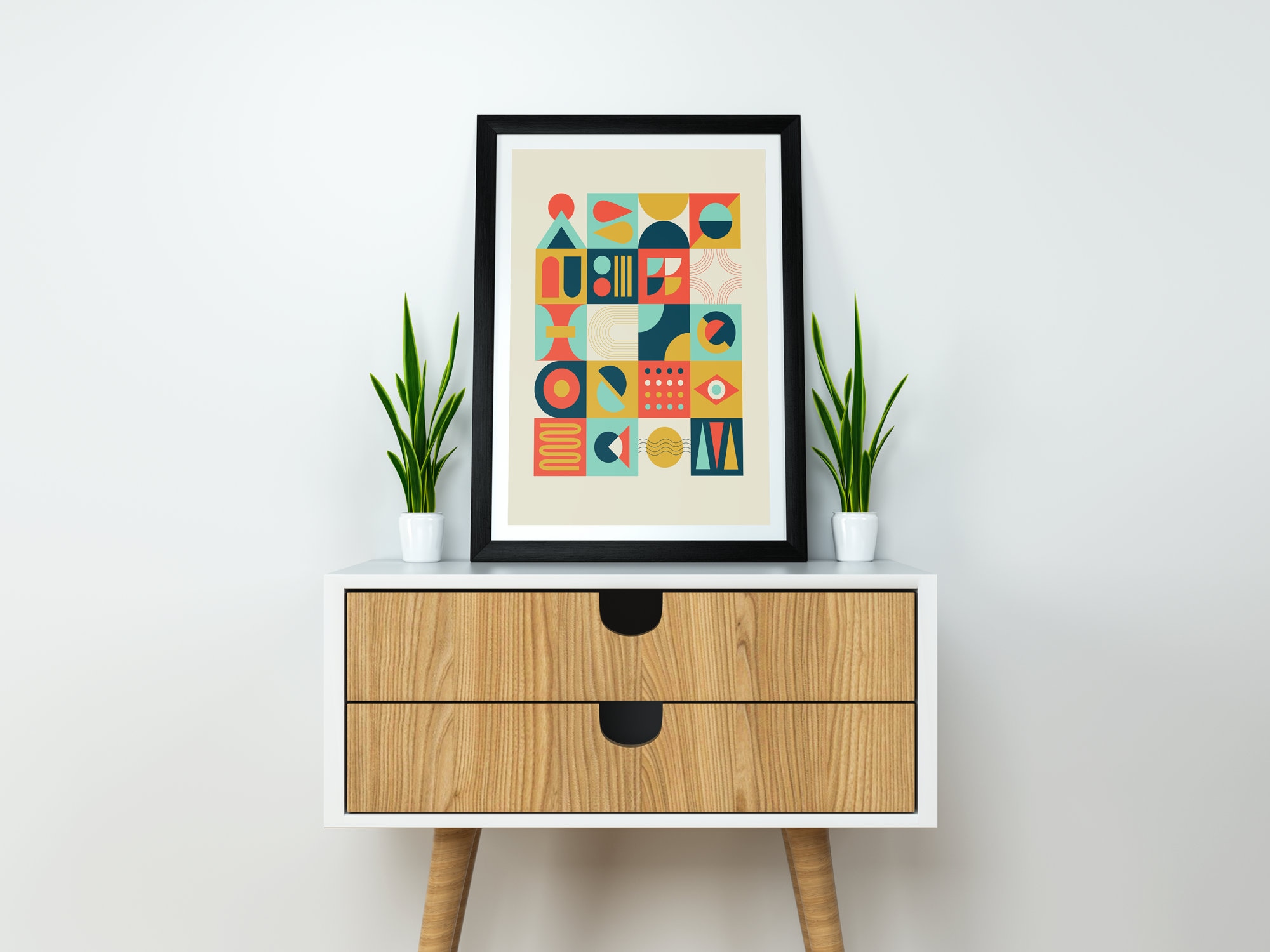 Mid-century Geometric Abstract Shapes Print, Retro Wall Art, 1960s Home ...