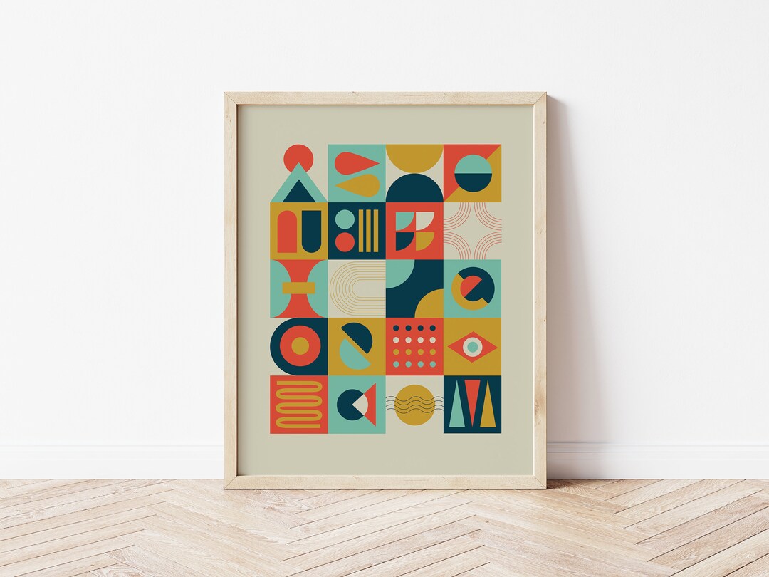 Mid-century Geometric Abstract Shapes Print, Retro Wall Art, 1960s Home ...