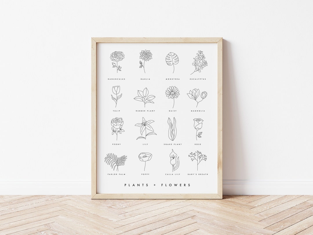 Simple Flowers Art Printable, Minimalist Plant Illustration ...