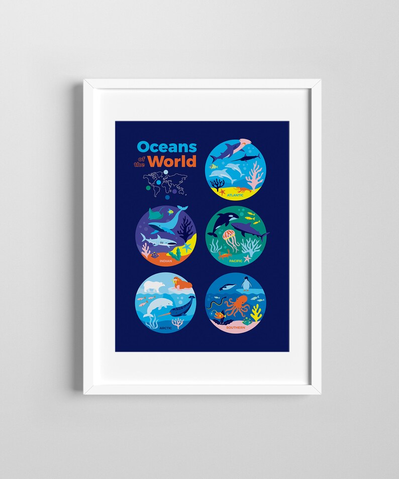 Ocean Creatures Printable Kids Room Sea Themed Art Colorful Ocean ...