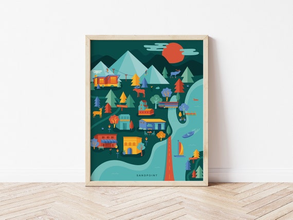 Sandpoint Idaho Print Sandpoint Map Northern Idaho Art | Etsy