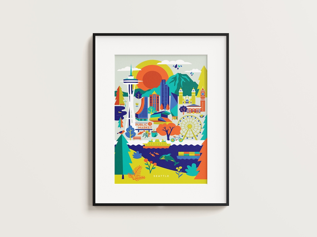 Seattle Washington Printable | Seattle Skyline Puget Sound Poster ...