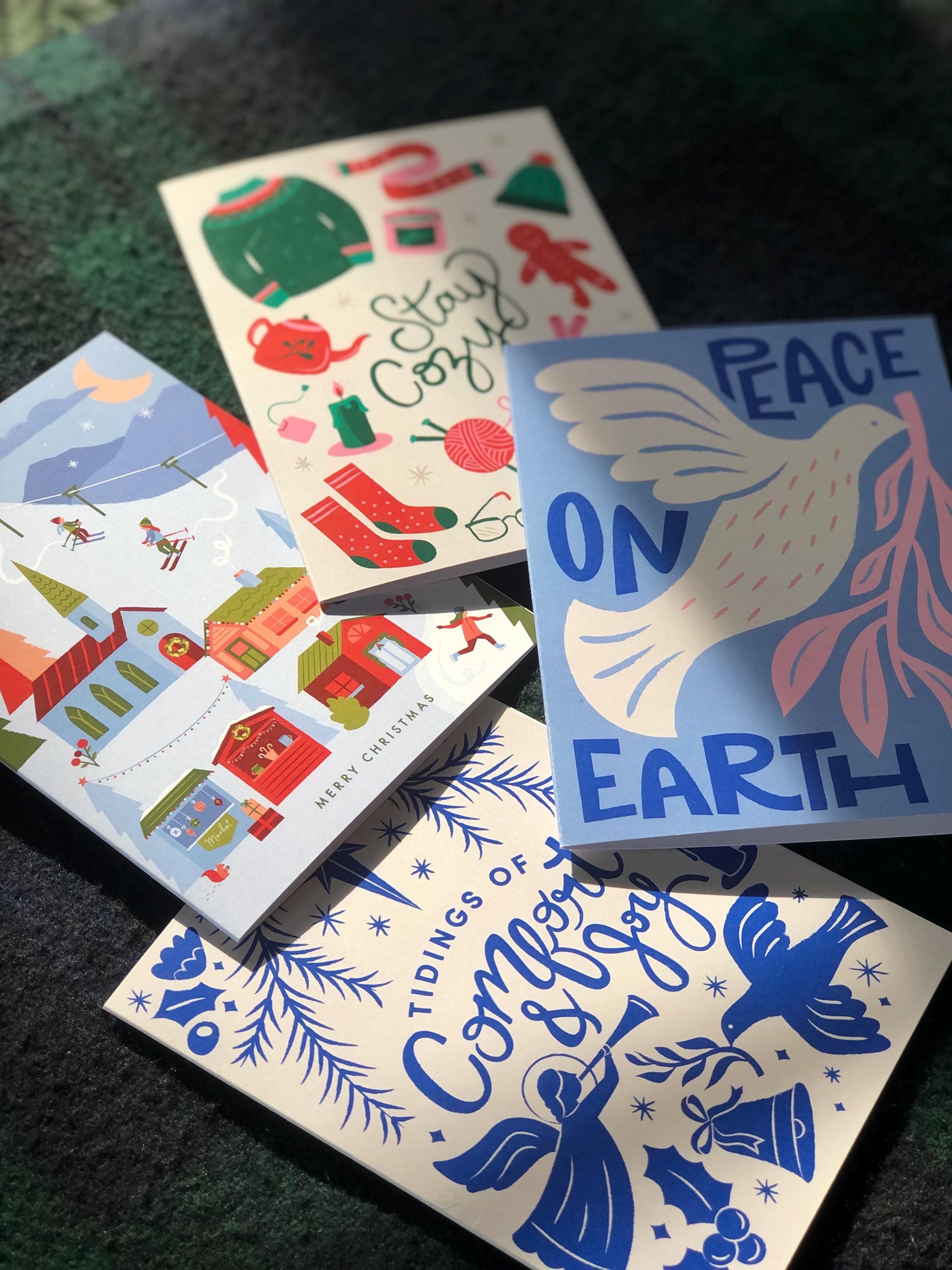 Colorful Christmas Cards 2 Sets of 4 Cards, Holiday Greeting Cards - Etsy