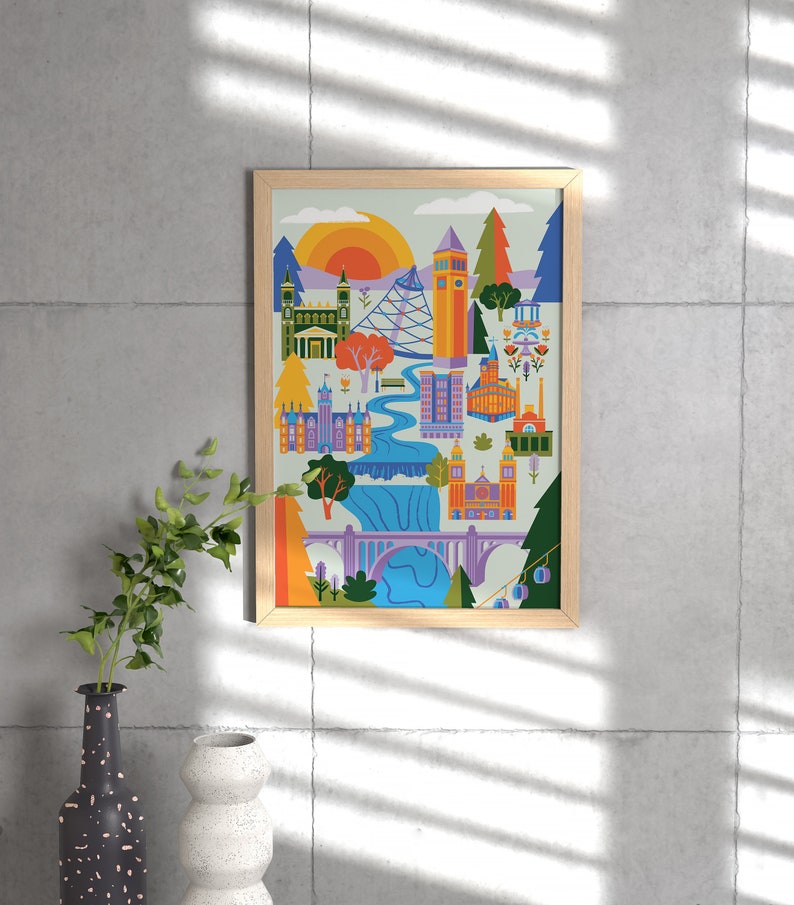 Spokane Washington Printable | Spokane Art | PNW City Skyline - Etsy