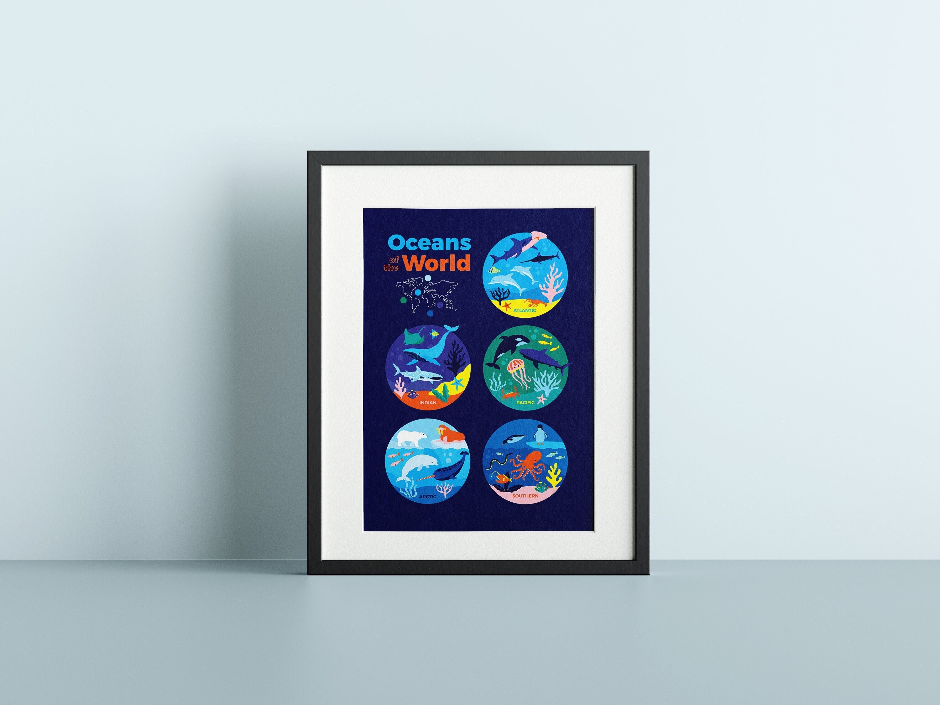 Ocean Creatures Printable Kids Room Sea Themed Art Colorful Ocean ...