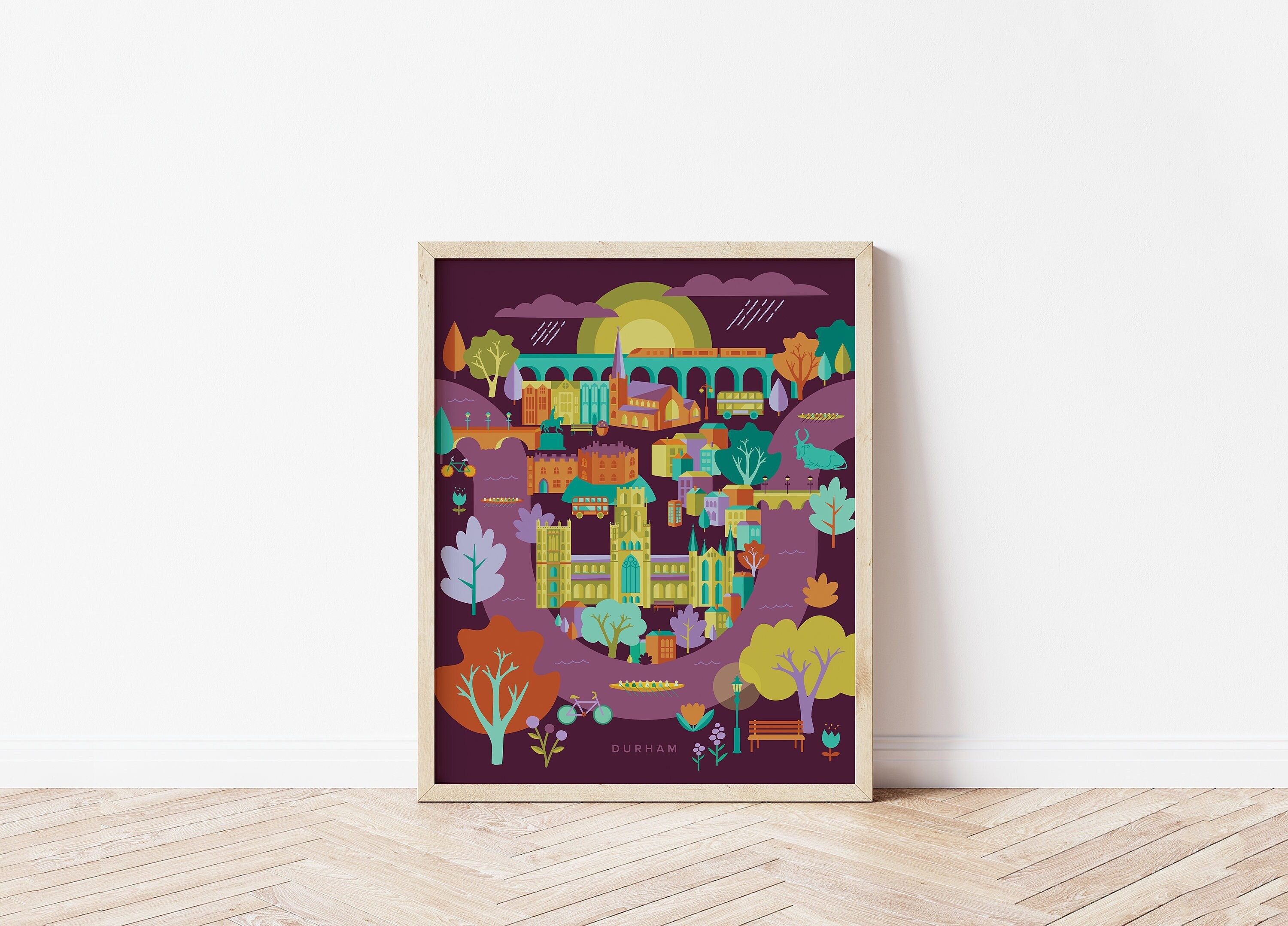 Durham England Printable | Purple Durham Cathedral Wall Art | UK City ...