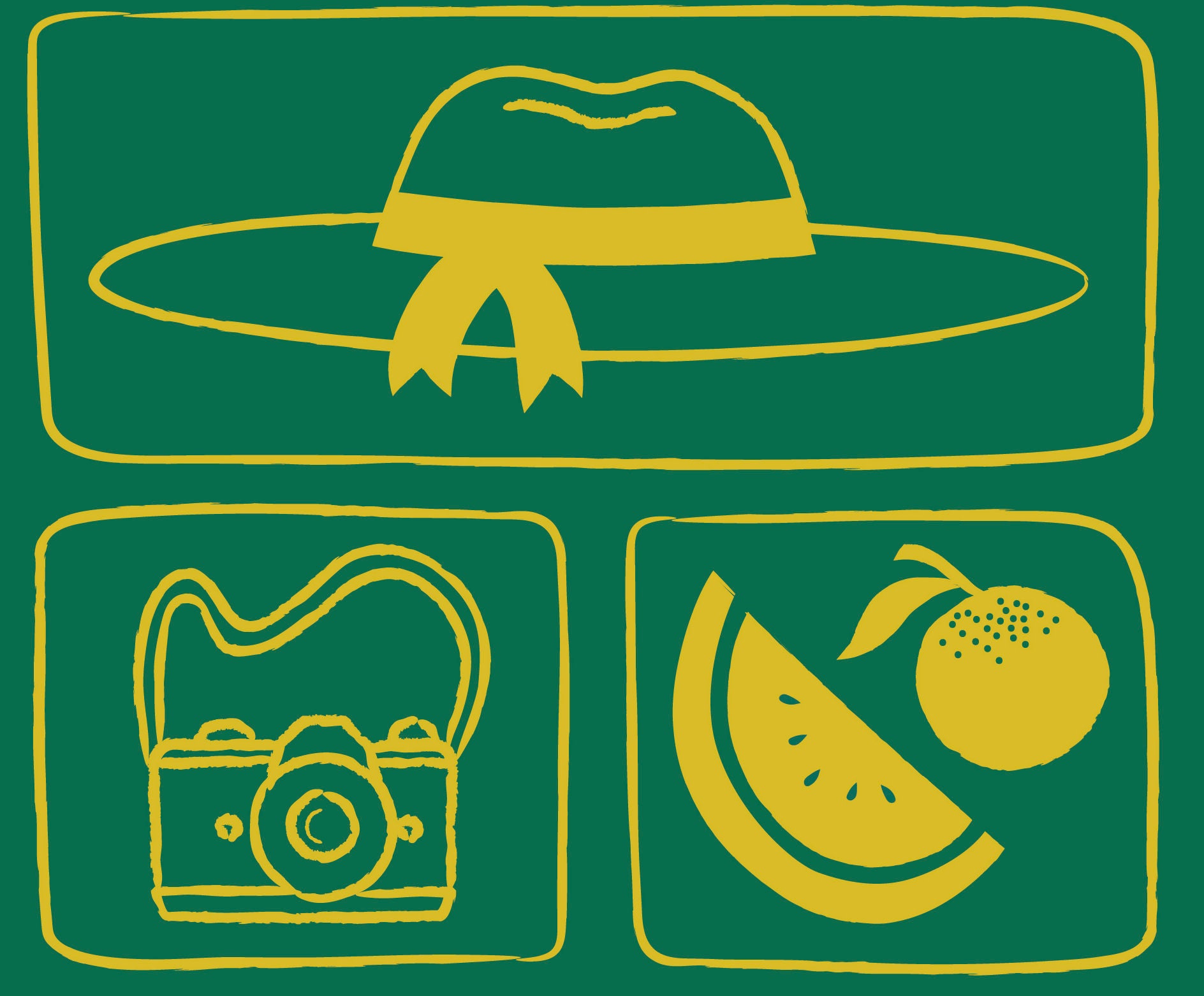 Green Picnic Print Summer Food Hand Drawn Illustration Kitchen Art ...