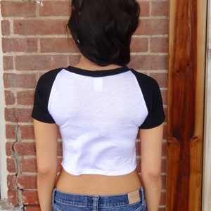 Short Sleeve White and Black Baseball Crop Top, Cropped Baseball Tee ...