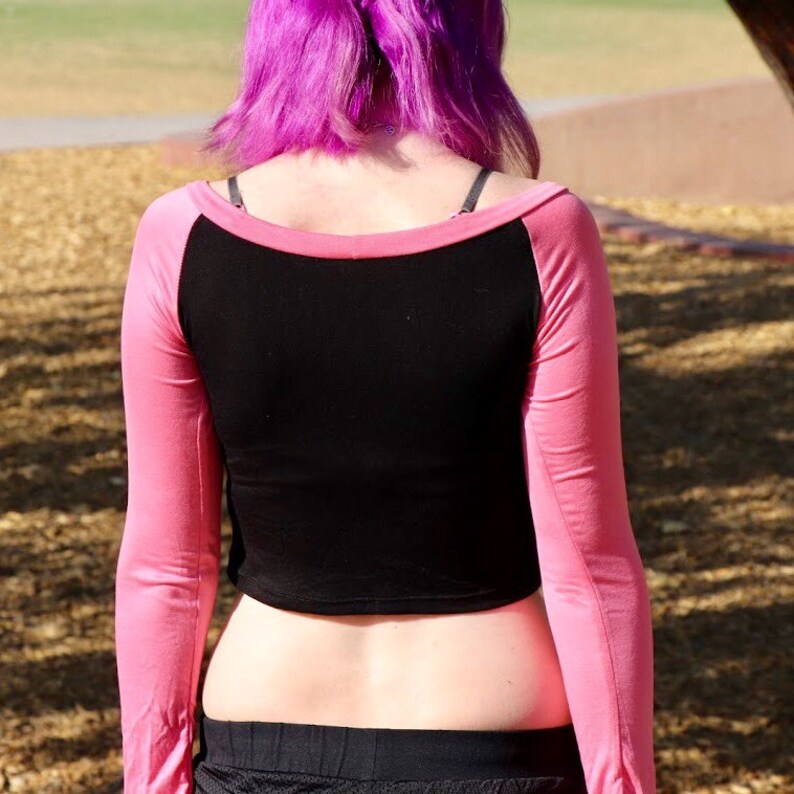 Long Sleeve Black and Pink Baseball Crop Top Cropped Baseball - Etsy