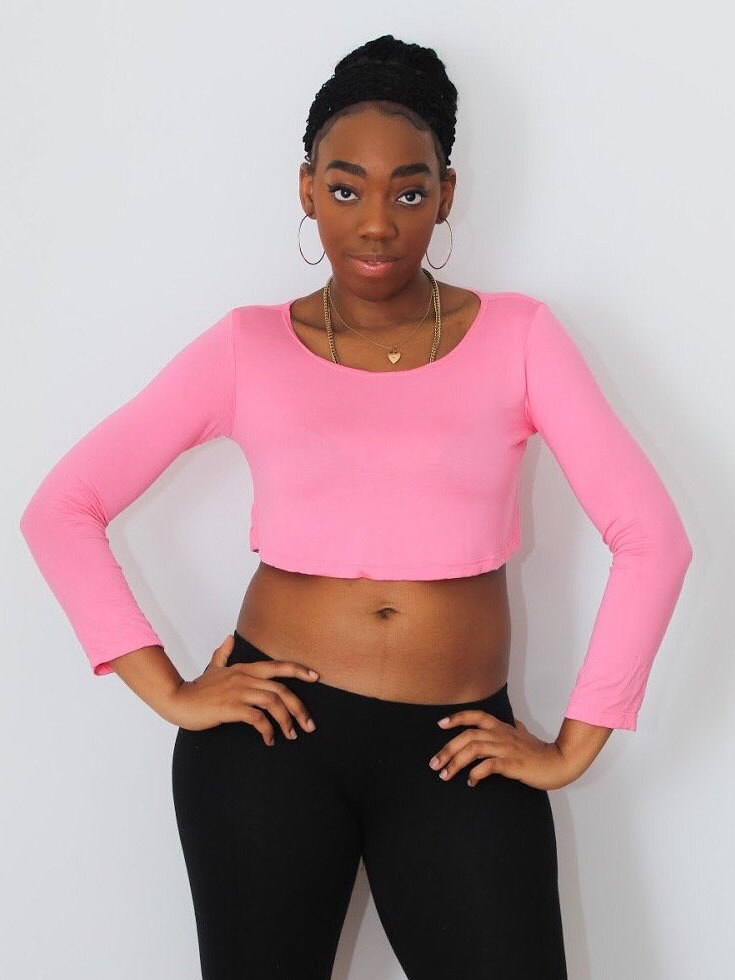 Pink Long Sleeve Crop Top Loose Crop Top Boxy Crop Top | Etsy
