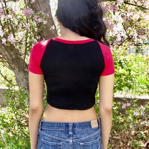 Short Sleeve Black and Red Baseball Crop Top, Cropped Baseball Tee ...