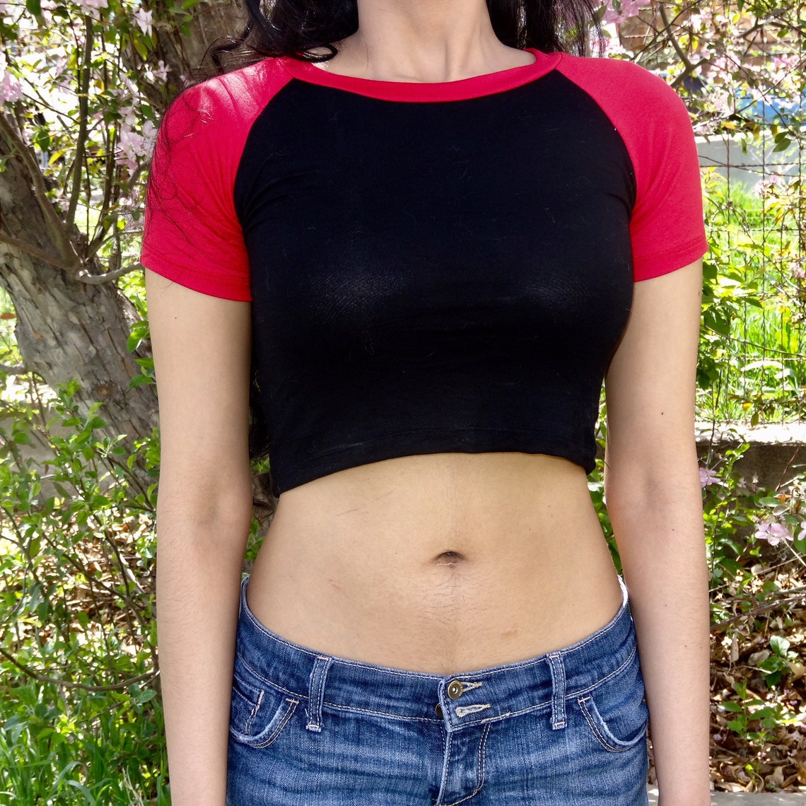 Short Sleeve Black and Red Baseball Crop Top Cropped Baseball - Etsy