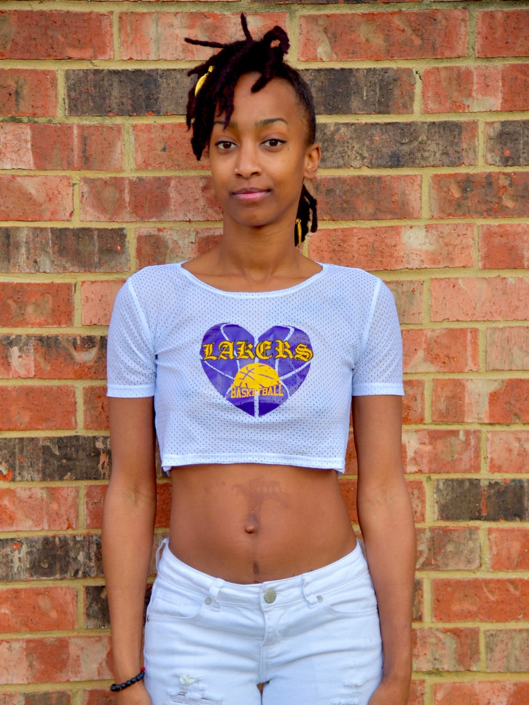 Lakers White Short Sleeve Crop Top Basketball Los Angeles - Etsy