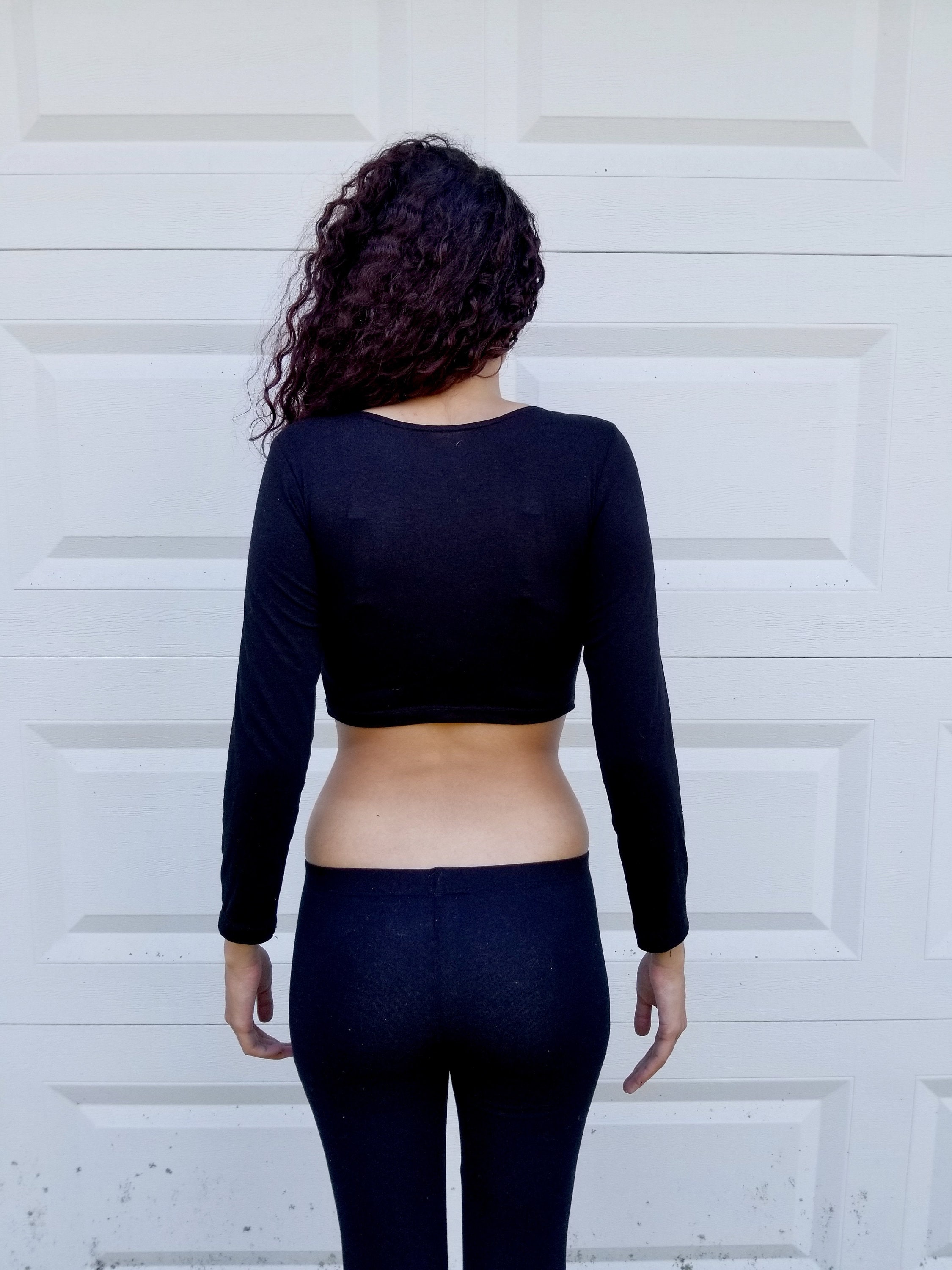 Black Long Sleeve Crop Top Shirt Form-fitting Basic Plain | Etsy