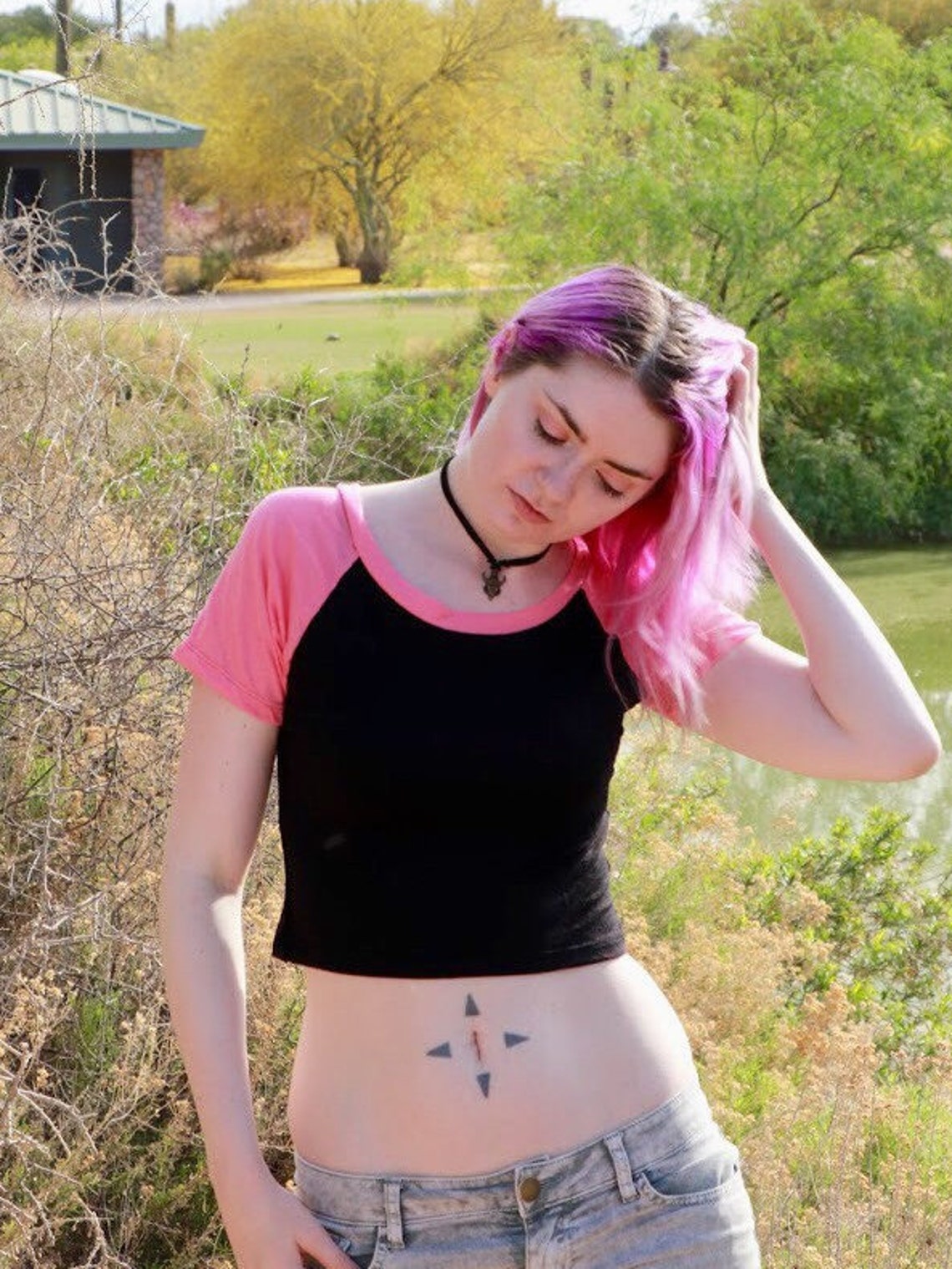 Short Sleeve Black and Pink Baseball Crop Top Cropped | Etsy