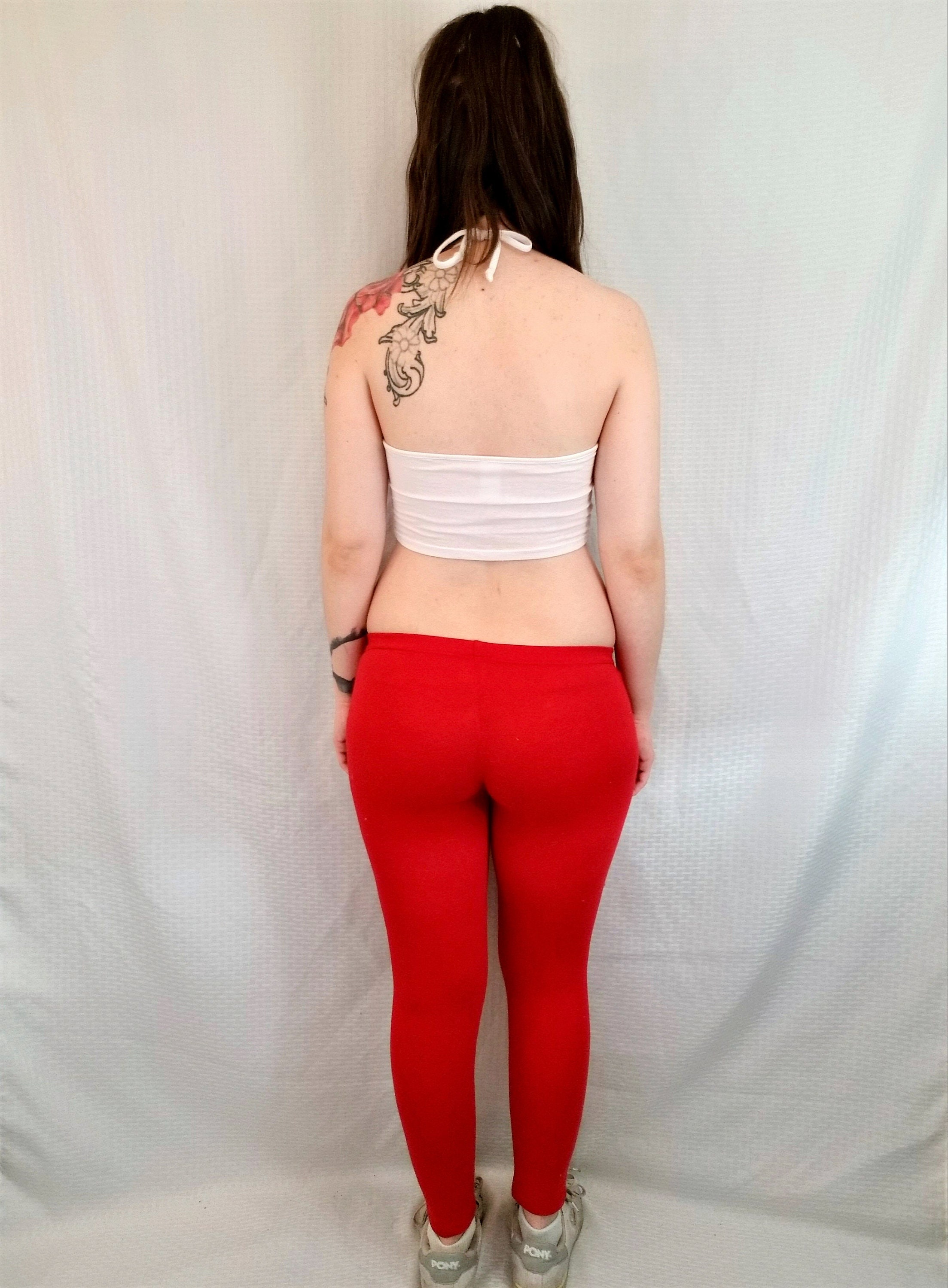 Ultra Low Rise Red Leggings Leggings For Women Cotton Etsy