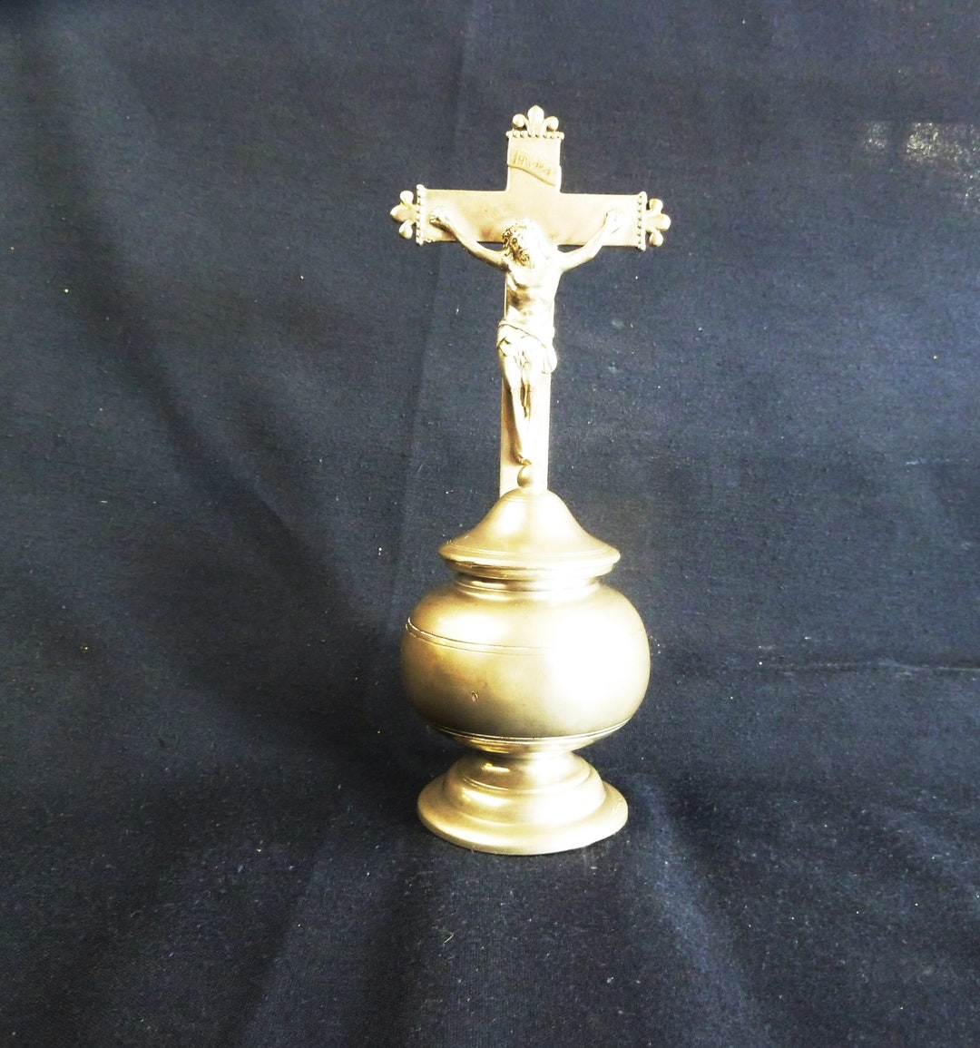 Holy Water Font, Antique Pewter Stoup, Crowned Rose Insignia on Base ...
