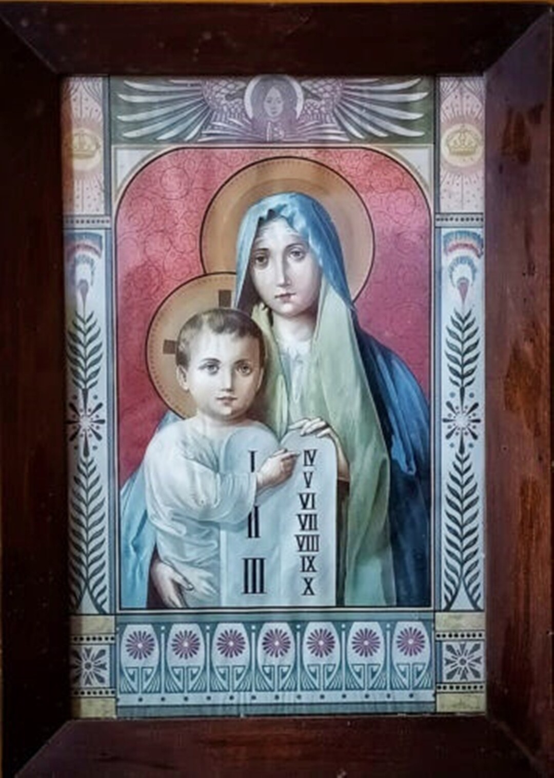 Madonna and Child Antique Lithograph Presented to Souis Baujot in 1908 ...
