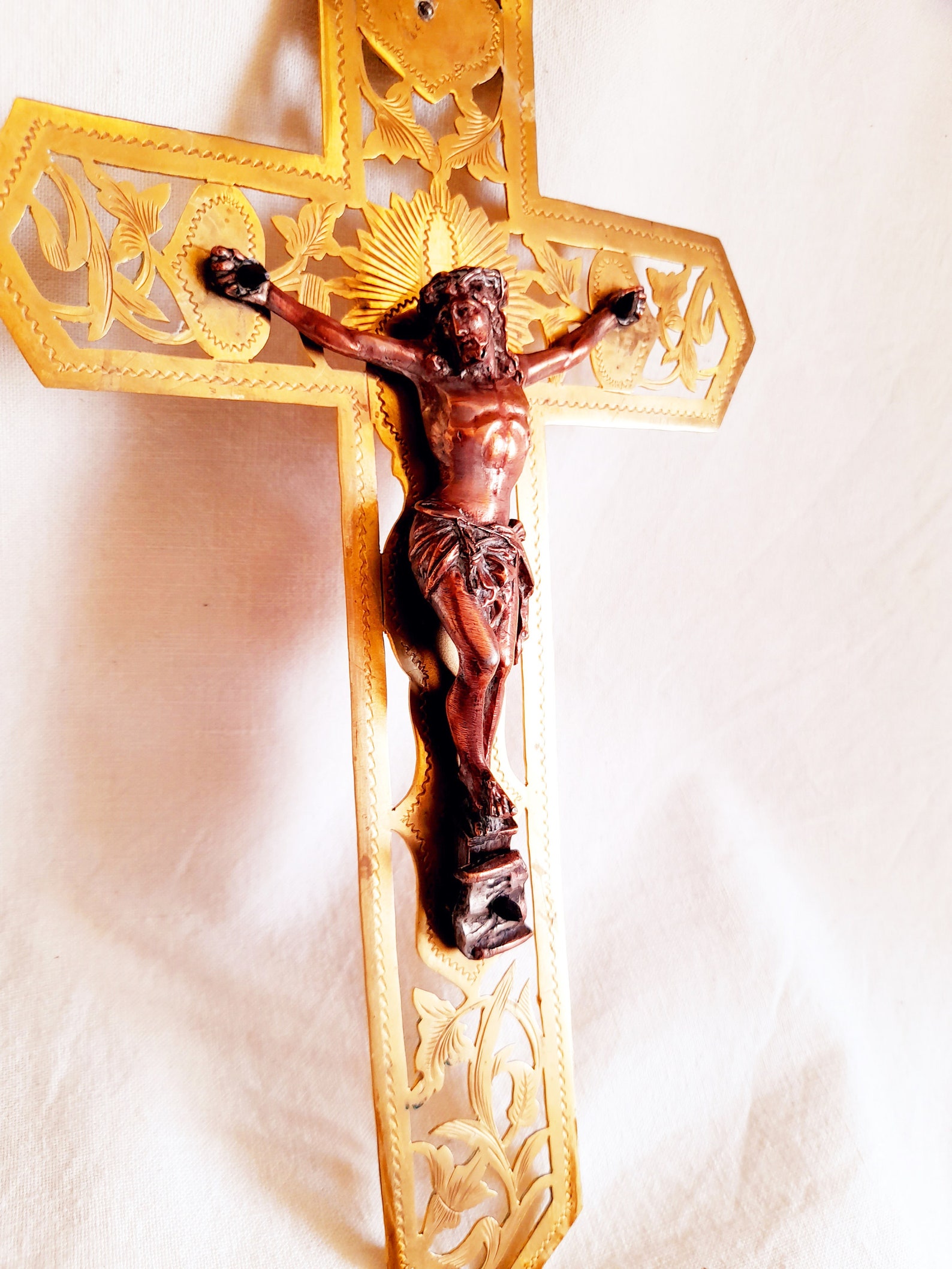 Large Bronze Wall Cross With Copper Corpus Christi 26 X 15 - Etsy